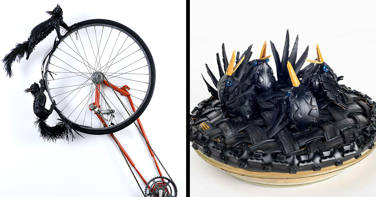 I Make Sculptures From Old Bike Parts, Tubes, And Tires | Bored Panda