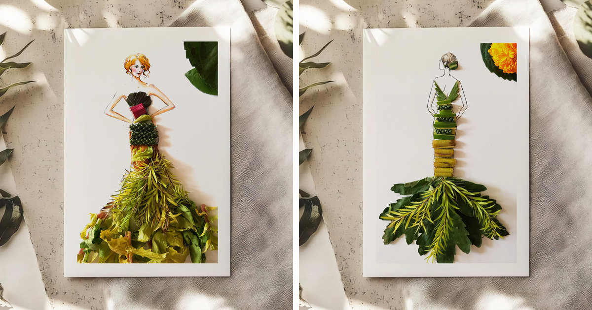 I Turn Leaves Into Dresses In My One-Of-A-Kind Fashion Illustrations ...