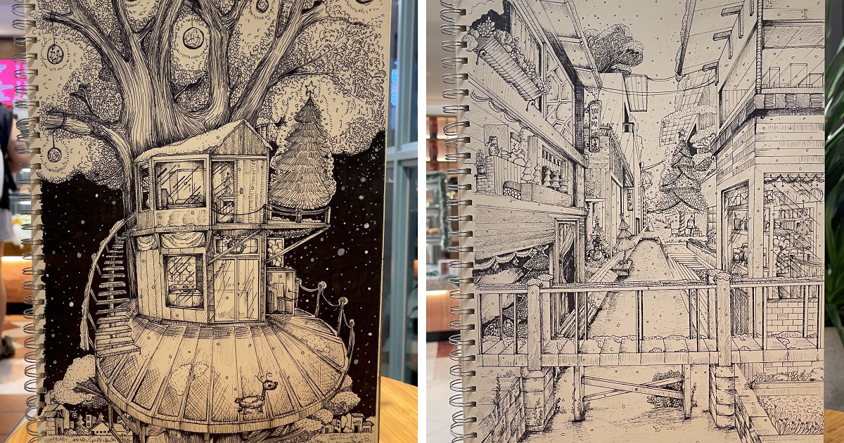 6 Christmas Drawings I Made With Gel Pens | Bored Panda